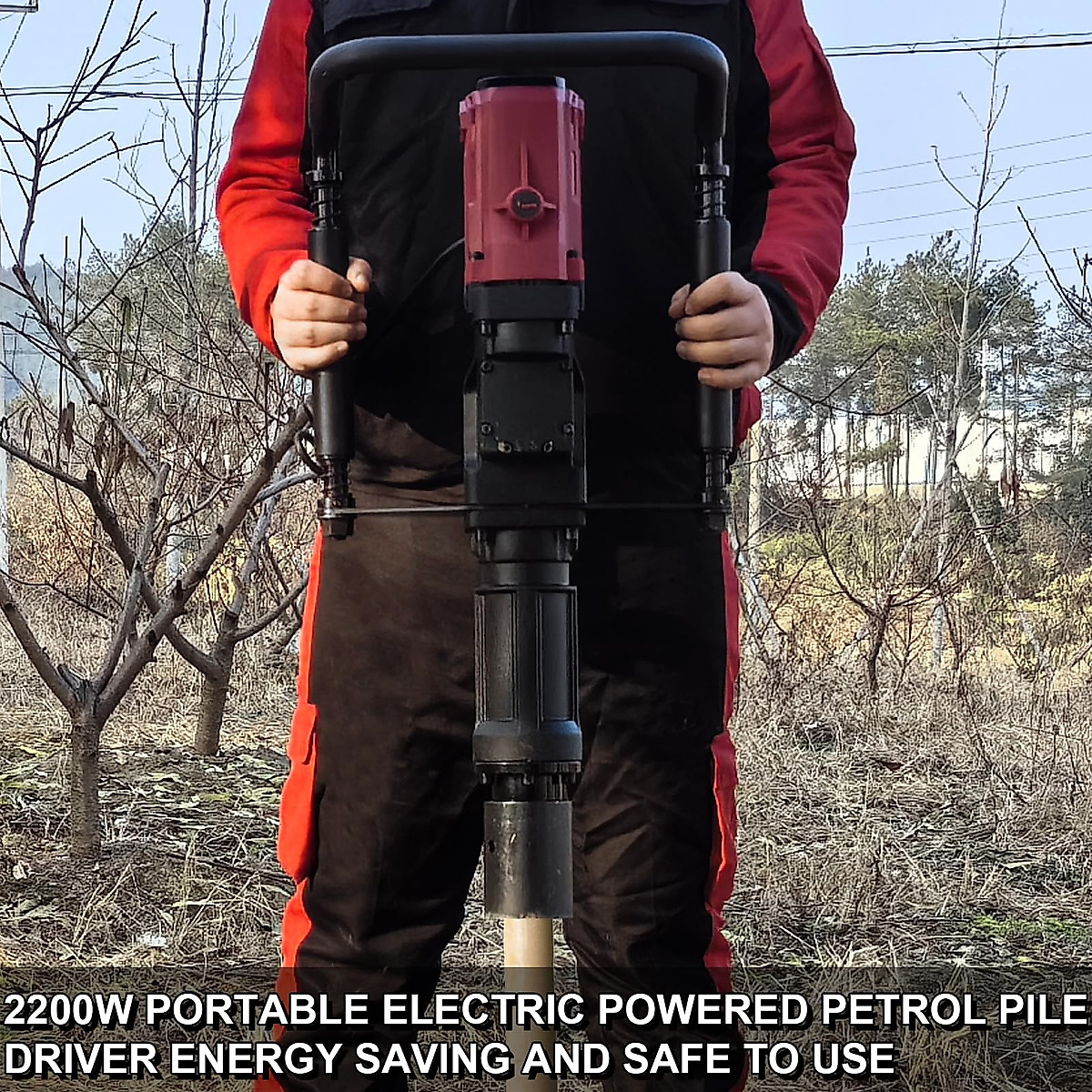 Electric Pile Driver Hammer - JKCHENPRO 2200W Electric T Post Driver, 110V Handheld Pile Driver, 2100 BPM Sufficient Power, Ideal for Fence Post Construction Site, Farm Fences, Forestry Seedlings
