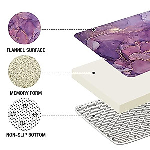 Gibelle 4 Pcs Purple Marble Shower Curtain Set with Non-Slip Rugs, Toilet Lid Cover and Bath Mat, Lavender Bathroom Decor Set with Shower Curtain and Rugs and Accessories