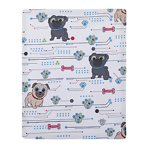 Disney Puppy Dog Pals - Puppy Pal Fun - 4Piece Toddler Bed Set - Coral Fleece Toddler Blanket, Fitted Bottom Sheet, Flat Top Sheet, Standard Size Pillowcase, Blue, Red, Gray, Tan