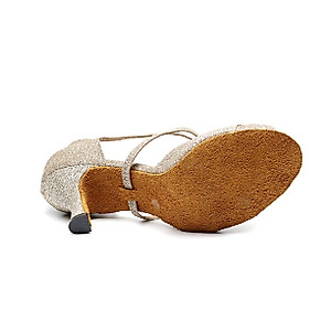 Goettin Women's Glitter Latin Ballroom Dance Shoes Cross-Band Dancing 3 inch Heels (US10) Light Gold