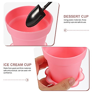Kichvoe Flower Pot Dessert Cups 25 Sets Novelty Ice Cream Cups with Dome Lids Shovel Spoon for Appetizer Mousse Parfait Yogurt Pink