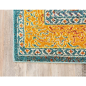 Unique Loom Vita Collection Bright Over-Dyed Traditional Vintage Area Rug, 8 ft x 10 ft, Blue/Orange