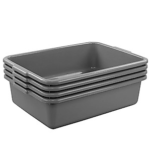 Inhouse 4-Pack Commercial Bus Tubs 13L, Plastic Bus Box/Tote, Grey