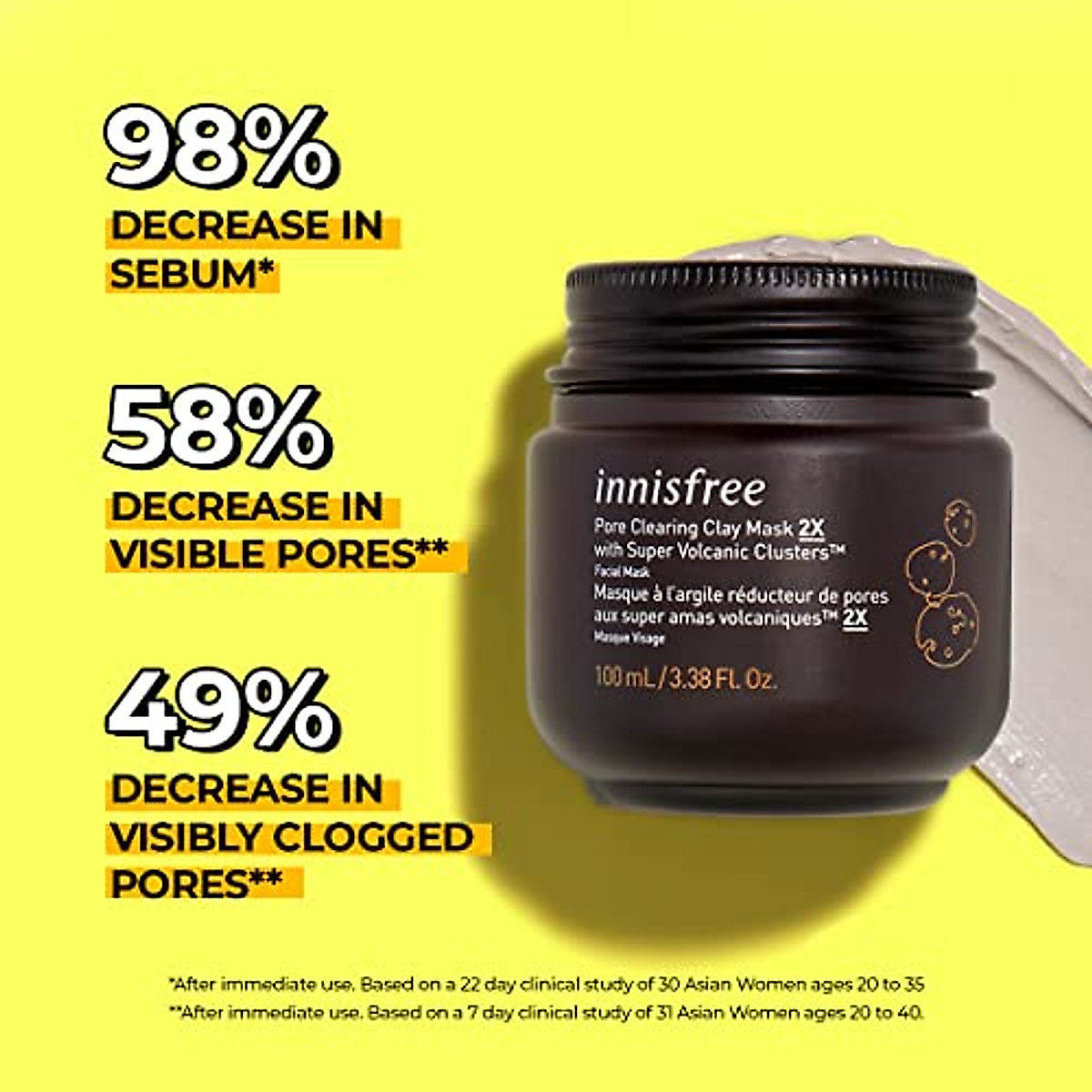 innisfree Pore Clearing Clay Mask 2X Super Volcanic Clusters Face Treatment, 3.38 Fl Oz (Pack of 1)