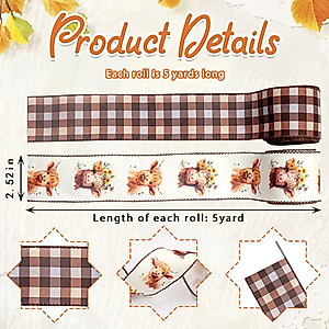 Estivaux 2 Rolls Alpine Cattle Ribbons for Crafting, Spring Wired Edge Ribbon Natural Buffalo Plaid Ribbon Bow Autumn Calf Farmhouse Ribbon for Gift Wrapping Birthday Wedding Decorations Supplies