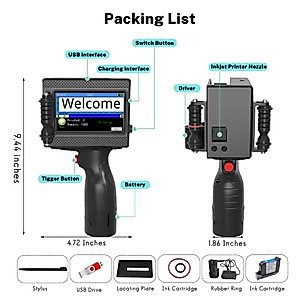 Portable upgrading handheld inkjet printer ZK-1690 with 4.3 Inch Touch Screen Quick-Drying Handheld Inkjet Printer (Support 22 Languages Including English, German, French, Japanese, Italian, etc.)
