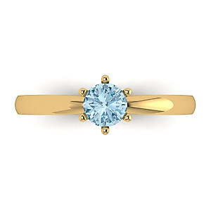Clara Pucci 0.50 ct Round Cut Solitaire Natural Sky Blue Topaz gemstone Bridal Designer Anniversary Engagement Ring in 14k yellow Gold