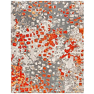 SAFAVIEH Madison Collection 8' x 10' Grey/Orange MAD425H Boho Abstract Distressed Non-Shedding Living Room Bedroom Dining Home Office Area Rug