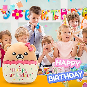 Easfan Birthday Bear Plush Pillow Soft Bear Plush Toy Cute Bear Stuffed Animal Home Room Decoration Birthday Gifts for Kids Toddlers Pink,12"