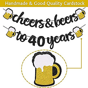 40th Birthday Decorations, 40 Years Anniversary Decorations Cheers to 40 Years Banner, 40 Sign Latex Balloon, 32 Inch Number 40 Gold Foil Balloon Cheers Cup Foil Balloon for 40 Birthday Wedding Party Supplies