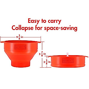 The Original Korcci Microwaveable Silicone Popcorn Popper, BPA Free Microwave Popcorn Popper, Collapsible Microwave Popcorn Maker Bowl, Dishwasher Safe - Red