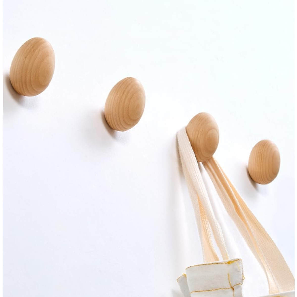 (4 Pack) QEXILAH Natural Beech Wooden Wall Hook, Cute Egg Shape Wall Mounted Hooks Wall Simple Hanger, Home Decoration Hanger Wall Hook For Hanging Clothes, Hat, Coat, Bag (Drilling Wall Installation)