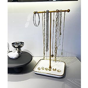 VROOMIUM Necklace Holder- Ceramic Base 1ft Height Jewelry Organizer Stand, Aesthetic Jewelry Hanger Display for Necklaces, Bracelets, Rings, Exhibidor de Collares-Classic White