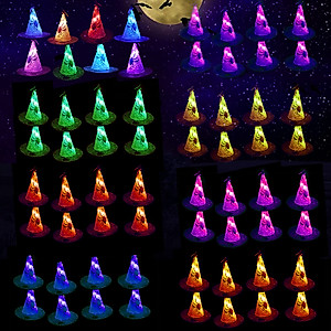 Lighted Hanging Witch Hats for Halloween Decorations, 8Pcs Color Changing 17FT 56 LED Light Up Witch Hats String Lights with Remote for Indoor Outdoor Party Yard Garden Tree Halloween Decor