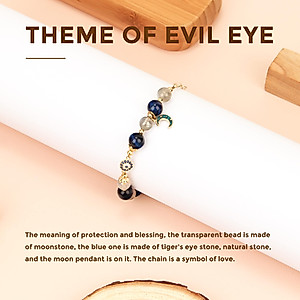 ELEXIS Moonstone Chakra Crystals Bracelet string Tiger's Eye healing stones Jewelry Gold Evil Eye gemstones bracelets For 16 friendly gift