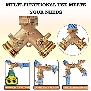 Xiny Tool Brass Garden Hose Splitter (2 Way), Solid Brass Hose Y Splitter 2 Valves with 2 Extra Rubber Washers