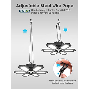 SEOBIOG 8 Pack Plug in Garage Light, Upgraded 200W 20000LM Linkable LED Shop Light, 6500K Ceiling Lights w/ 6 Deformable Panels for Garage, Warehouse, Barn, Basement (Built-in ON/Off Switch)