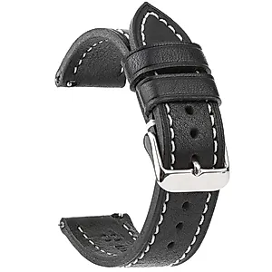 Berfine 18mm Soft Vegetable Tanned Leather Watch Bands, Quick Release Watch Strap Replacement, Black