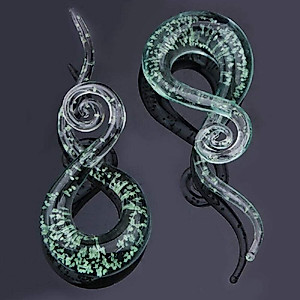 NewZenro Glow in The Dark Ear Glass Spiral Tapers Plugs Tunnels Expander Hanger Gauges Earrings Stretching Body Piercings Jewelry Set For Women Men (0G (8mm))