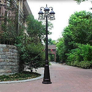 MODEBHD 200cm 3-Heads Continental Glass Column Lamp Modern Simple Waterproof Lawn Lantern Garden Street Lights Post Pillar Fence Garden Lamp Bollard Lamp Outdoor Table Desk Lamp Floor Lamp