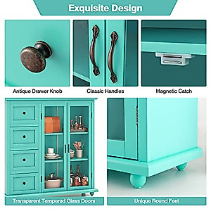 Giantex Buffet Sideboard with Storage - Kitchen Pantry Cabinet with 2 Doors, 4 Drawers, Adjustable Shelf, Freestanding Cupboard Credenza for Kitchen Living Room (Green)