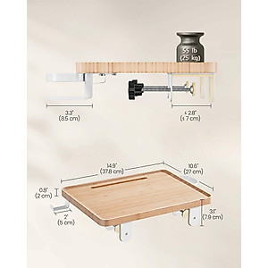 VASAGLE Bedside Shelf for Top Bunk, College Dorm Room Essentials Clip On Nightstand Bedside Storage with Phone Slot, Cup Holder, Hook, Clamps, Dormitory, Loft Accessories, Natural Beige ULET301N03