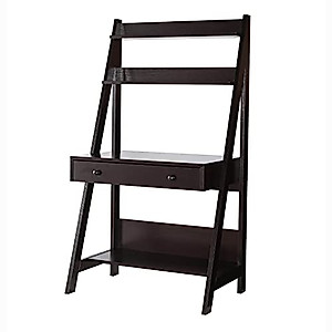 Benzara Contemporary Style Ladder Home Office Desk with 3 Open Shelves and 1 Drawer, Brown