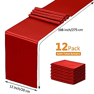 SiinvdaBZX 12 Pcs Red Satin Table Runner 12 x 108 inches Long, Bright Smooth Satin Wedding Table Runner Decorations for Birthday Parties, Buffet, Banquets, Graduations, Engagements