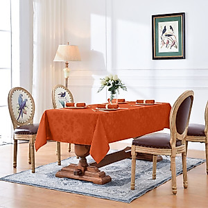 Romanstile Fall Jacquard Rectangle Tablecloth - Thanksgiving Harvest Waterproof Table Cloths Autumn Heavy Weight Fabric Table Covers for Dinner/Parties/Holiday - 52 x 70 Inch, Burnt Orange