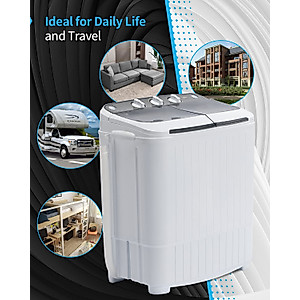 TABU 17.6Ibs Portable Washing Machine, Compact Washer Machine, Mini Washing Machine, Twin Tub Washer and Spiner, Ideal for Dorms, Apartments, RVs, Camping etc (White & Grey)