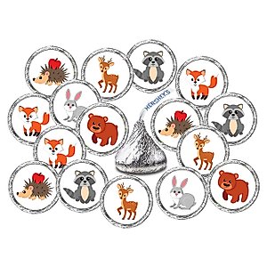 324 Forest Animals Kisses Labels, Woodland Creatures Kisses Stickers for Baby Shower or Birthday Party Decorations, Unisex Kisses Stickers Kisses Labels, Envelope Sealer. Made in USA