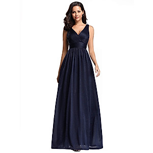 Ever-Pretty Womens Shimmery Ruched Long Evening Cocktail Bridesmaid Dresses for Women US 8 Navy Blue