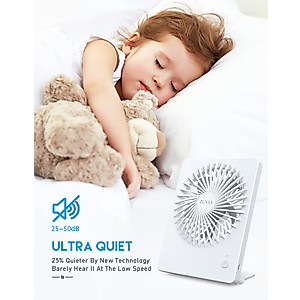 Zuvas Desk Fan Battery Operated , Rechargeable 180°Tilt Folding Personal Ultra Quiet Small Portable Fan 3 Speed Adjustable Strong Wind USB Fan For Office Bedroom Home Desktop Camping (White)