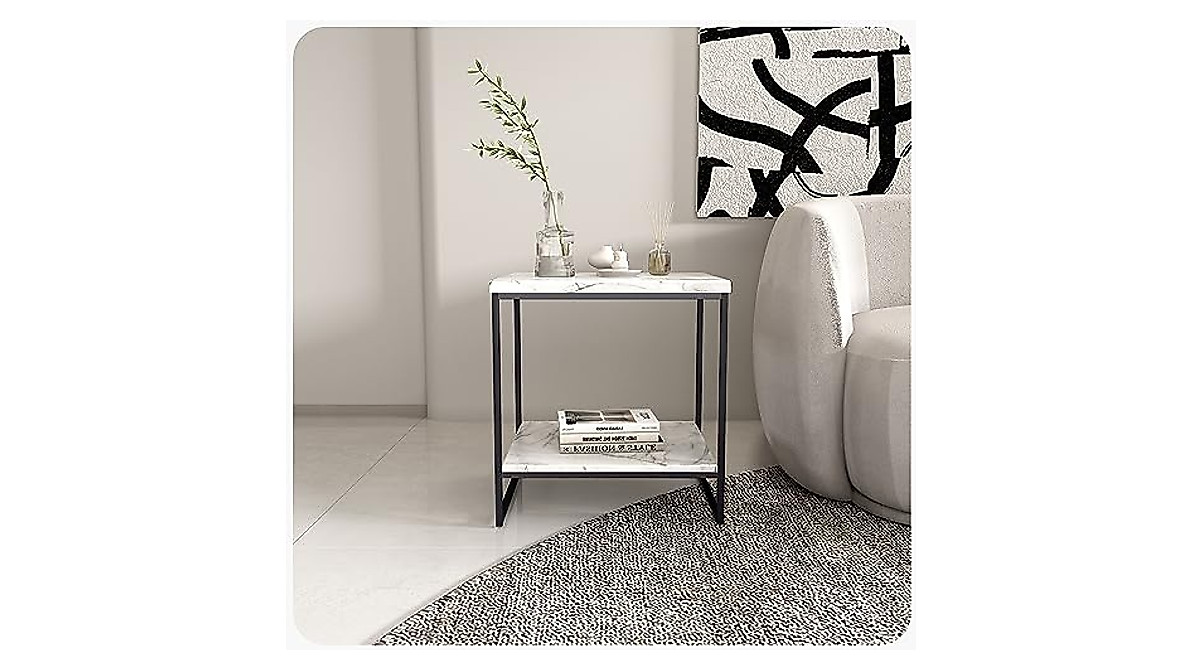 Tilly Lin Faux Marble Side Table - Elegant 2-Tier Coffee & Nightstand