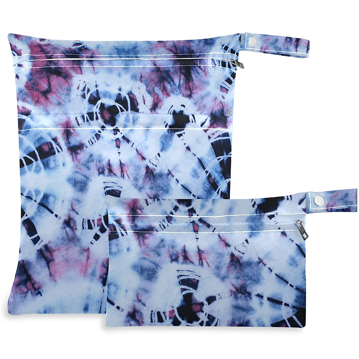 visesunny Tie Dye Pattern 2Pcs Wet Bag with Zippered Pockets Washable Reusable Roomy Diaper Bag for Travel,Beach,Daycare,Stroller,Diapers,Dirty Gym Clothes,Wet Swimsuits,Toiletries