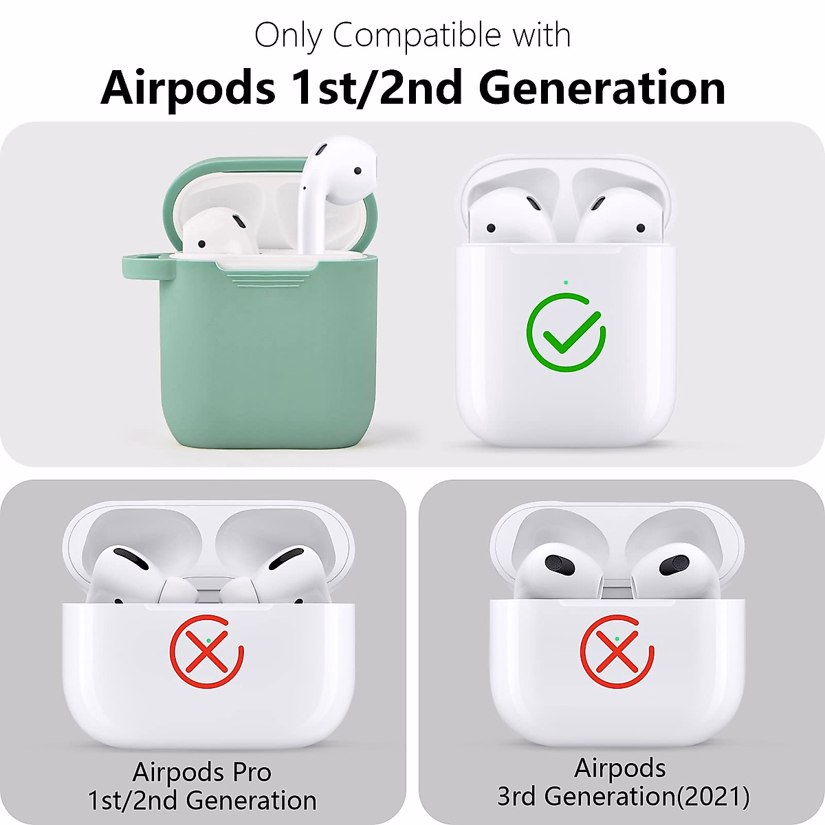 Filoto AirPods Case, Cute AirPod 2nd Generation Case Cover for Women Girls, Silicone Apple AirPods Gen 1/2 Protective Earbuds Case with Rhinestone Bee Keychain Accessories (Cactus Green)
