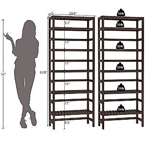 Homykic 6-Tier Bamboo Bookshelves and Bookcases, Adjustable 63.4”Tall Shallow Book Shelf Organizer Rack, Freestanding Storage Shelving Unit for Living Room, Kitchen, Bathroom, Office, Espresso