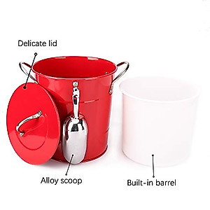T586 4L Red Metal Double Walled Ice Bucket Set With Lid And Scoop