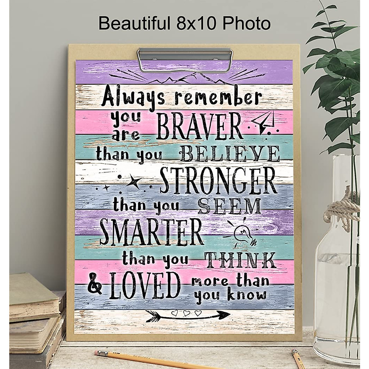 Inspiration Inspirational Wall Art - Always Remember You Are Braver - Positive Quotes Wall Decor - Encouragement Gift for Women - Motivational poster - Kids Room Bedroom - A.A. Milne Quotation Saying