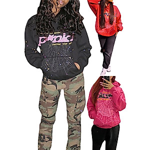 Meiweileya Spider Hoodie Women Man Teens Girls Zip Up Spider Web Y2k Hoodies Fashion Sweatshirt Jacket Streetwear Clothing (Black Pullover Hooded, S)