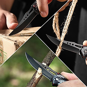 SELUCREH Mini Folding Knife for EDC,Stainless Steel Blade with Indiana Totem, Pocket Clip for Men or Women. (Black)