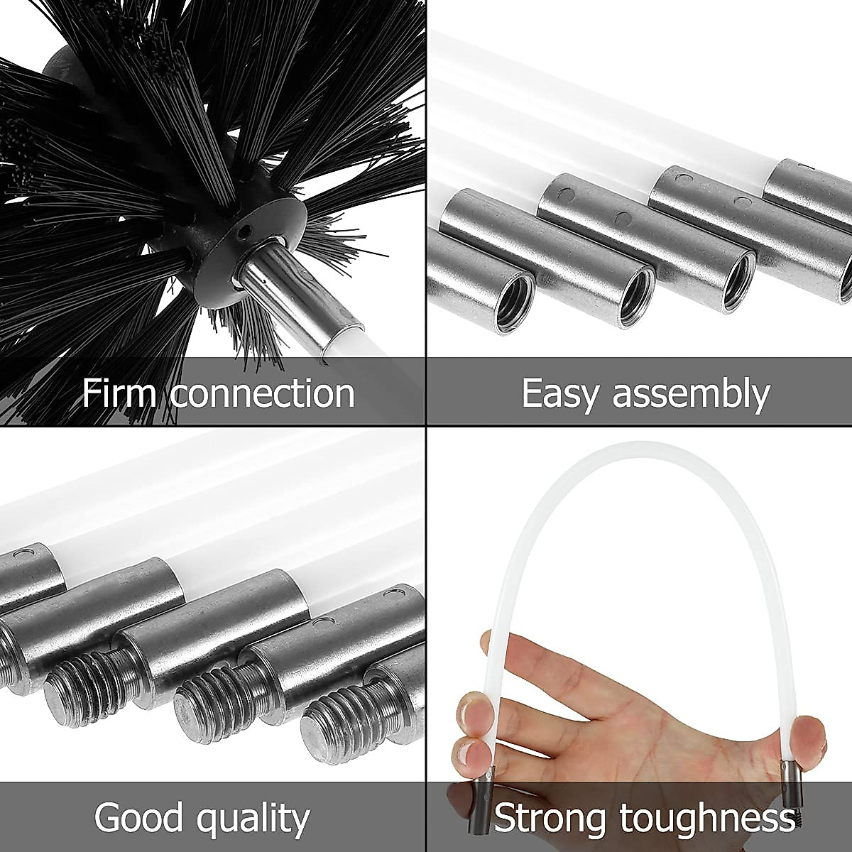 12pcs Chimney Sweep Kit, Flexible Chimney Cleaning Brush Kit Air Duct Cleaning Kit, Nylon Dryer Vent Cleaner Kit with 11 Chimney Rods & 1 Brush Head for Drill Fireplace Sewage Pipe Wood Burner Stove