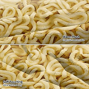 Instant Noodles Blanket, Funny Realistic Food Throw Blankets Ramen Texture Print Novelty 50"x40" Flannel Fleece Blanket for Bedroom Living Rooms Sofa Couch Beds Office Lap