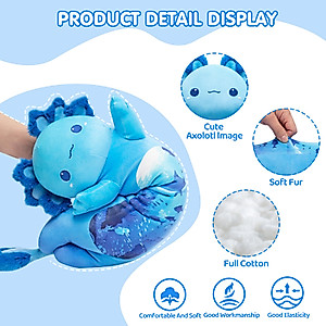 Caaaat Long Axolotl Plush, 20″ Cute Blue Axolotl Body Pillow - Long Axolotl Stuffed Animals Soft Kids Plushie Pillow Toys for Girls (Small)