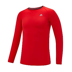 DEVOROPA Youth Boys Compression Shirt Long Sleeve Football Baseball Undershirt Quick Dry Sports Baselayer Red M
