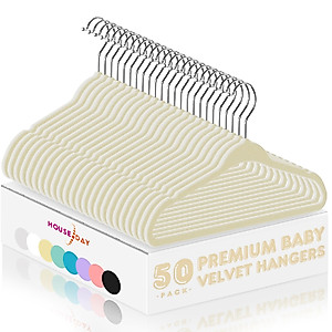 HOUSE DAY Velvet Baby Hangers 50 Pack, Premium Children's Hangers for Baby, Infant & Toddler Clothes, Durable Non Slip Baby Felt Hangers Beige, 11 Inch Baby Hangers for Closet, Ideal for Everyday Use