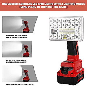 YEX-BUR Super Bright Spotlight 18W 2000 Lumen LED Handheld Flashlight for Craftsman V20 Lithium Battery CMCB204 Rechargeable Outdoor Floodlight with 3 Lights Modes, USB Output
