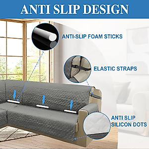 ALIECOM 100% Dual Waterproof Corner Sectional Couch Covers L Shape 3 Piece L Shaped Sectional Sofa Cover for Dogs Pets Living Room U Sectional Slipcovers Set Washable Slip Covers (Dark Gray, Large)