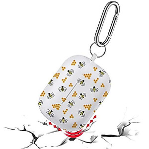 Art-Strap Protective Case, Compatible with AirPods Pro - Shockproof Soft TPU Gel Case Cover with Keychain Carabiner Replacement for Apple AirPods Pro (Bee Honeycomb On White)