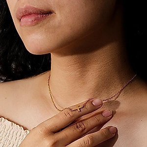 NONTAI Dainty Gold Cross Necklace for Women, Sideways Cross Gift for Best Friends First Day of School Necklace Back to School Gift